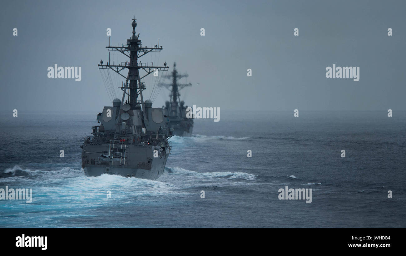 Pacific Ocean. 11th Aug, 2017. The U.S. Navy Arleigh Burke-class guided ...