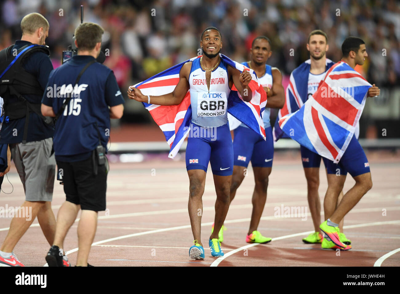 London, UK. 12 August 2017. Team GB celebrate their gold in the men's ...