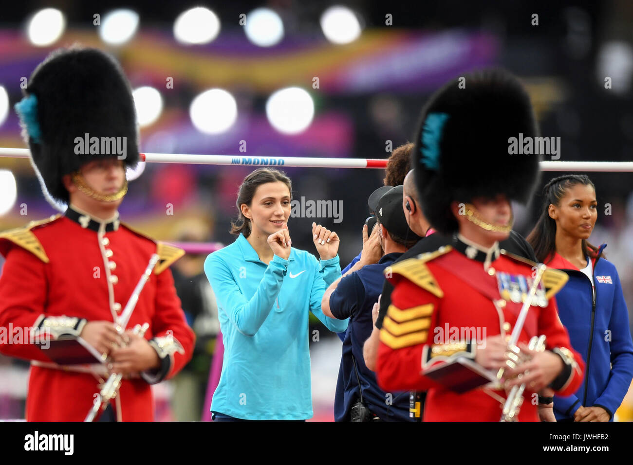 London, UK. 12 August 2017. Maria Lasitskene (ANA) is introduced ahead ...
