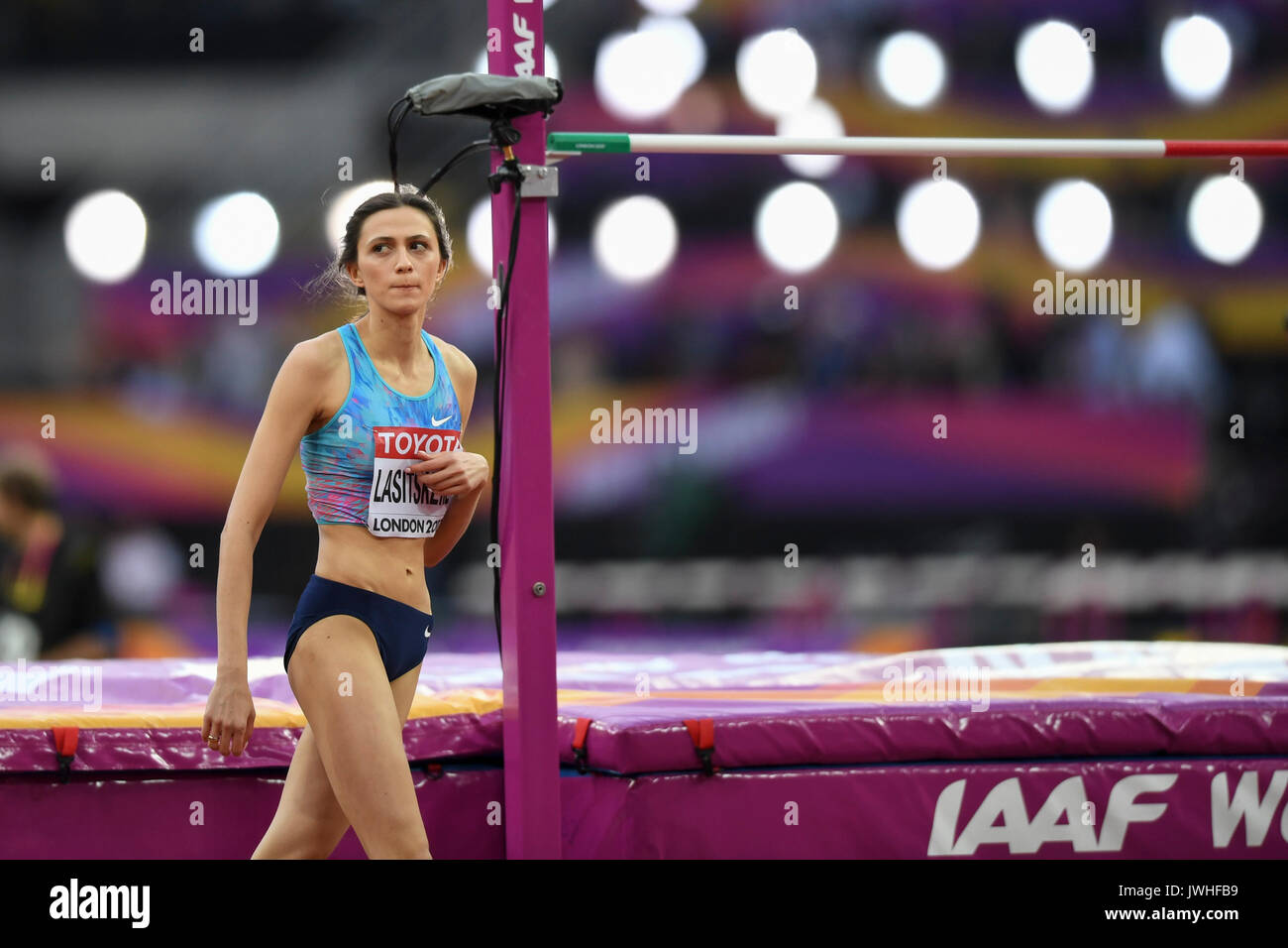 London, UK. 12 August 2017. Maria Lasitskene (ANA) makes a successful ...