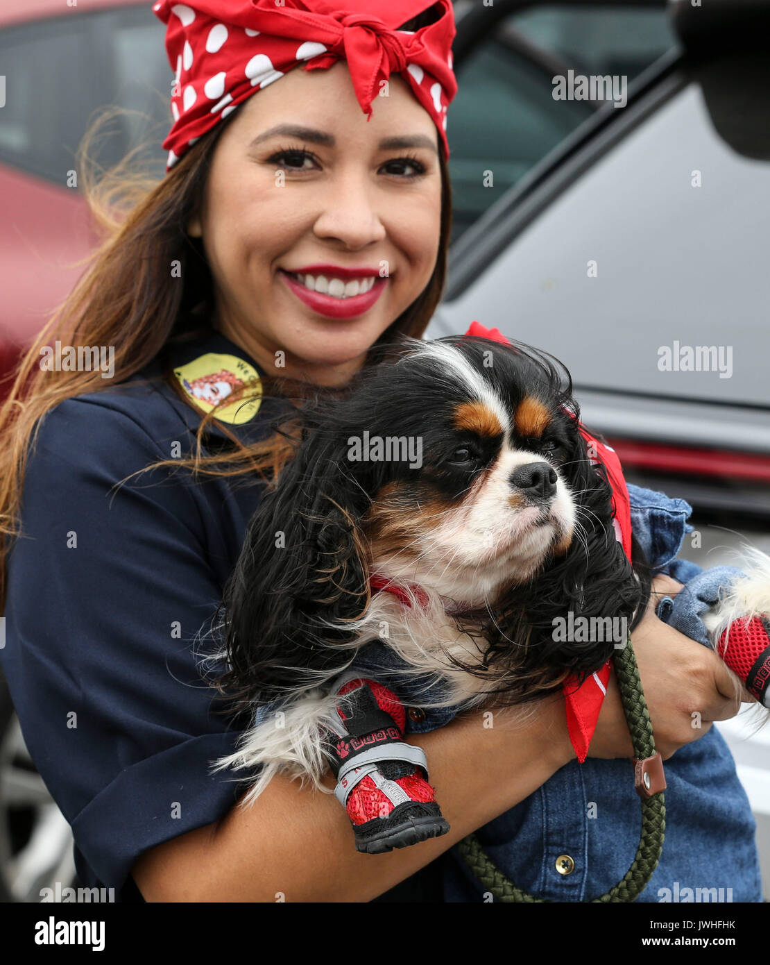 Aug 12, 2017; Richmond, CA, USA; Christina Portillo and her dog Freedom ...