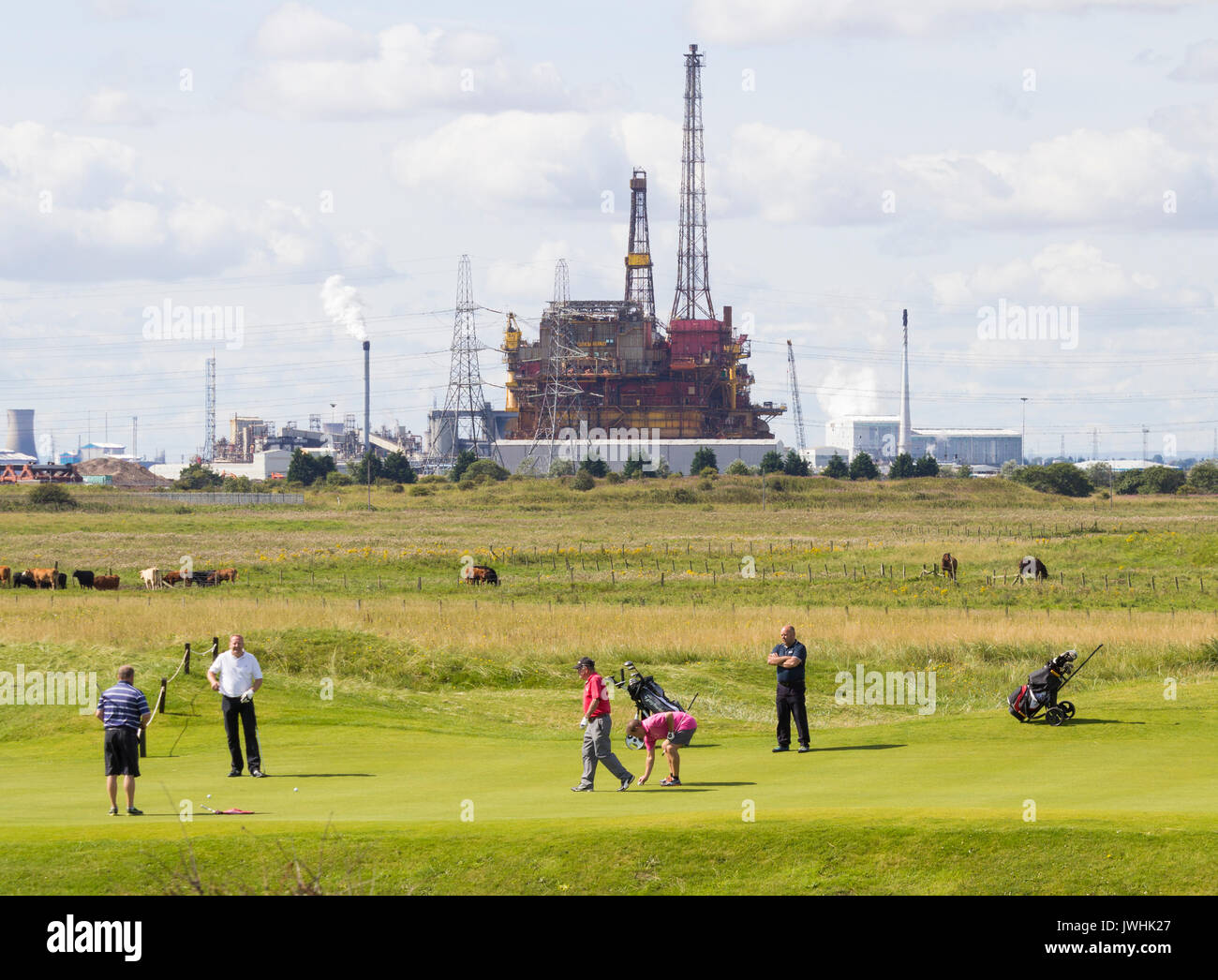 Seaton Carew, County Durham, England, UK. Golfers on Seaton Carew golf ...