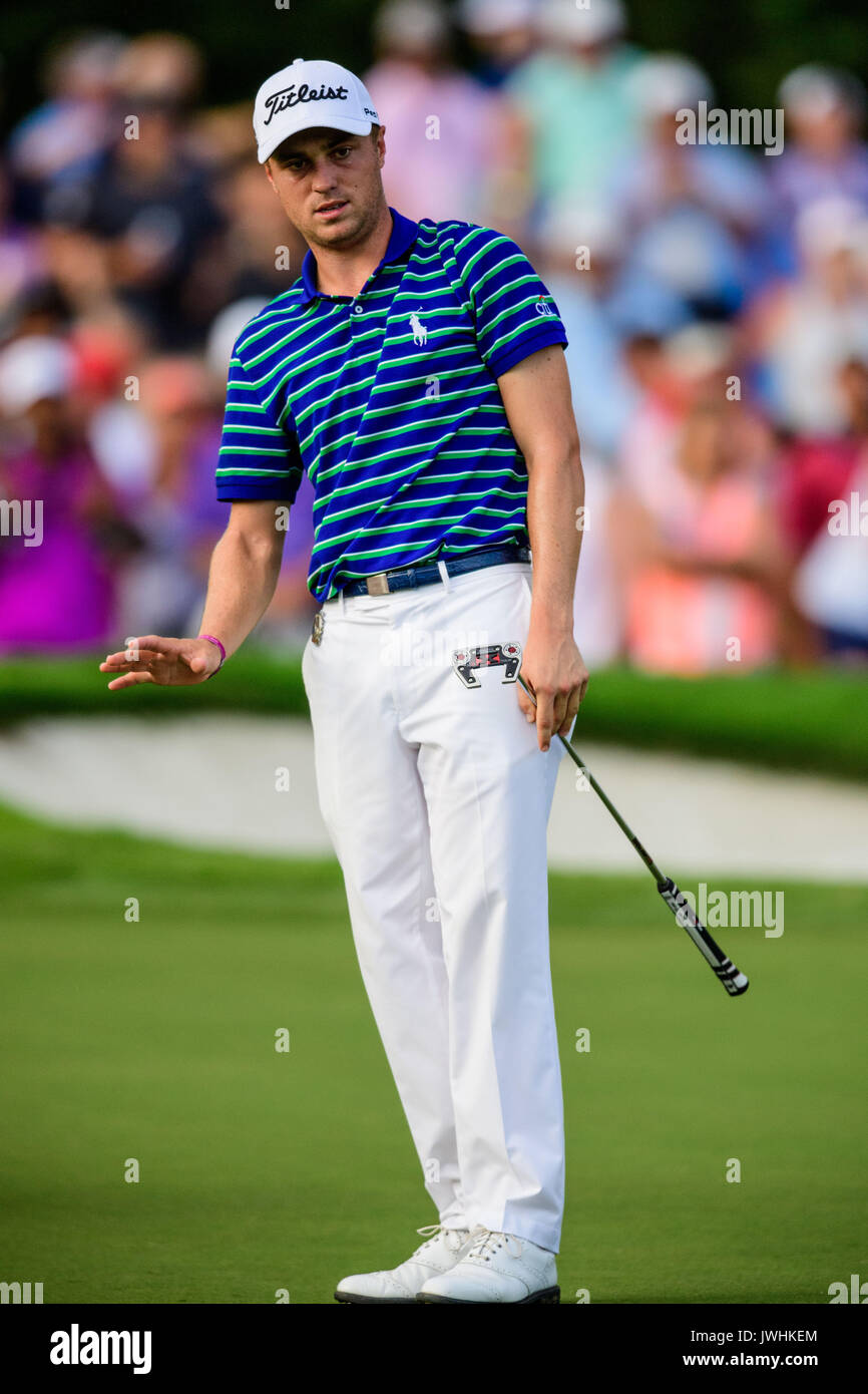 Golfer Justin Thomas during the PGA Championship on Saturday August 12 ...