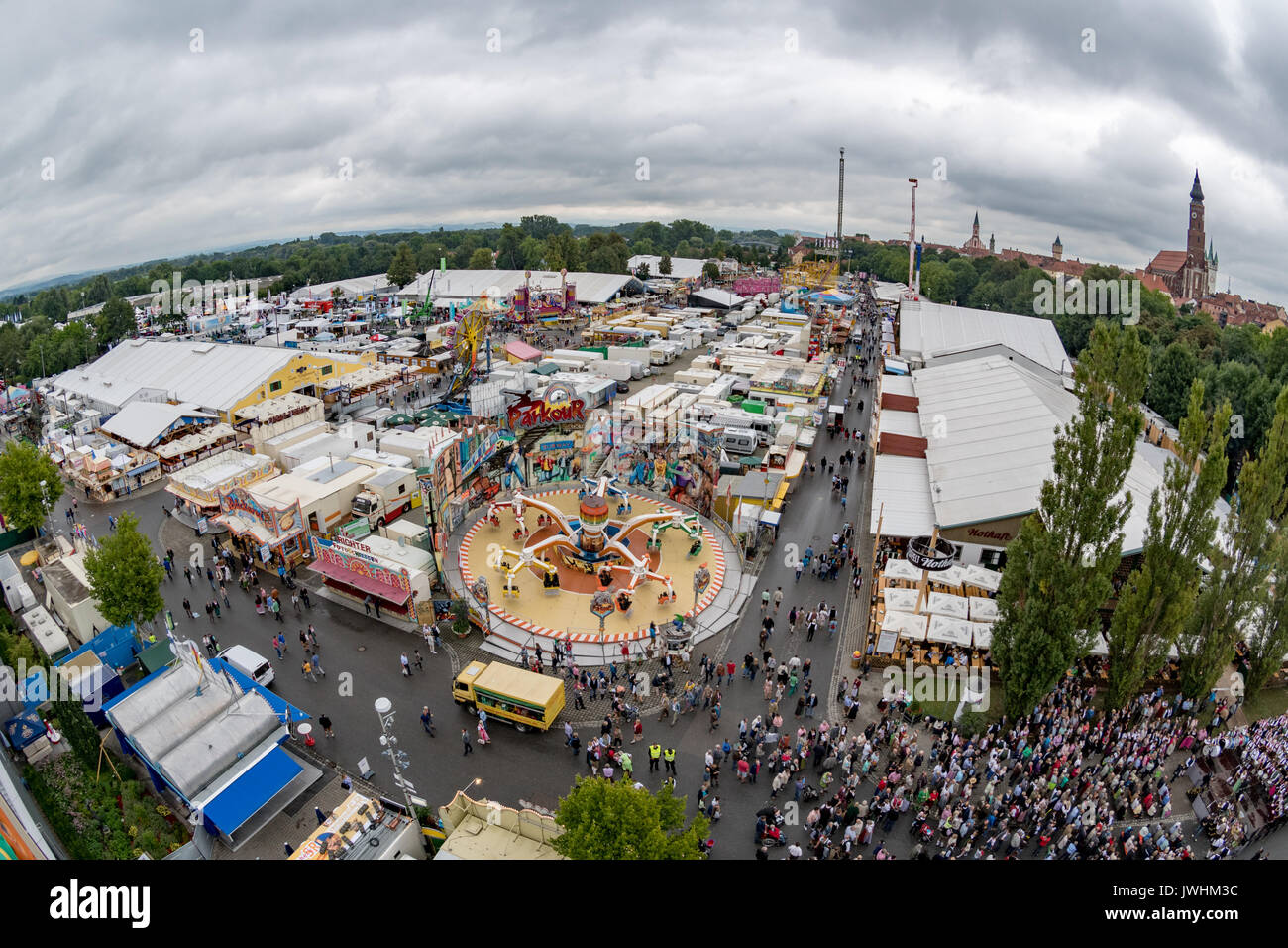 An aerial view of the Gaeubodenvolksfest in Straubing, Germany, 13 ...