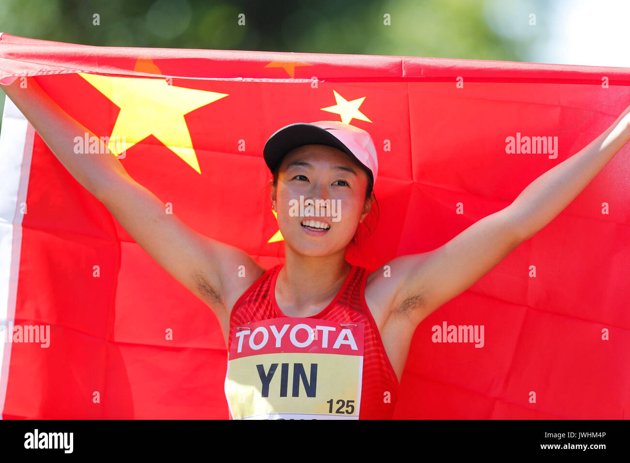 London, UK. 13th Aug, 2017. Yin Hang of China celebrates after the ...