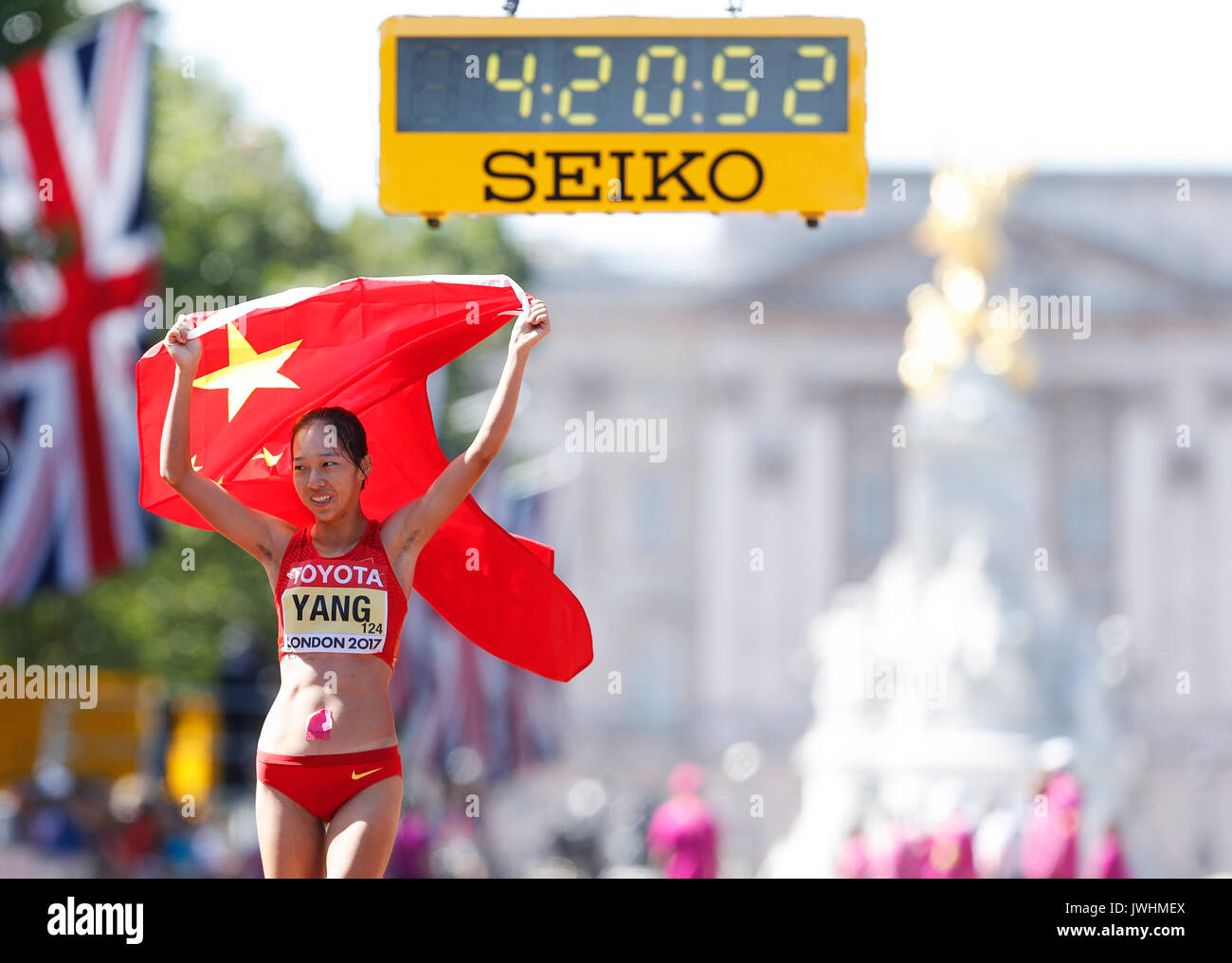 London, UK. 13th Aug, 2017. Yang Shuqing of China celebrates after the ...