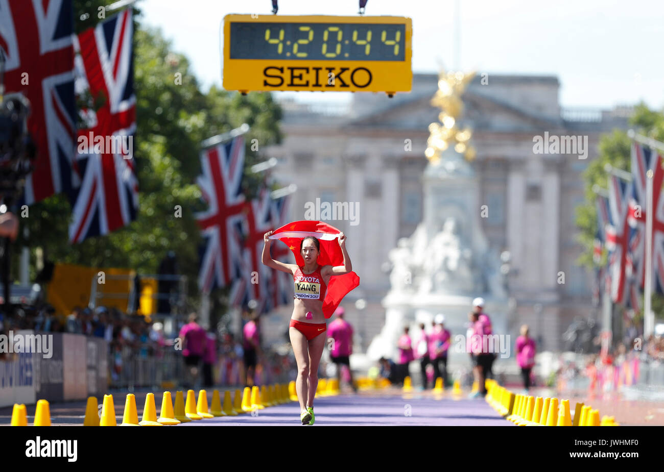 London, UK. 13th Aug, 2017. Yang Shuqing of China races to the finish ...