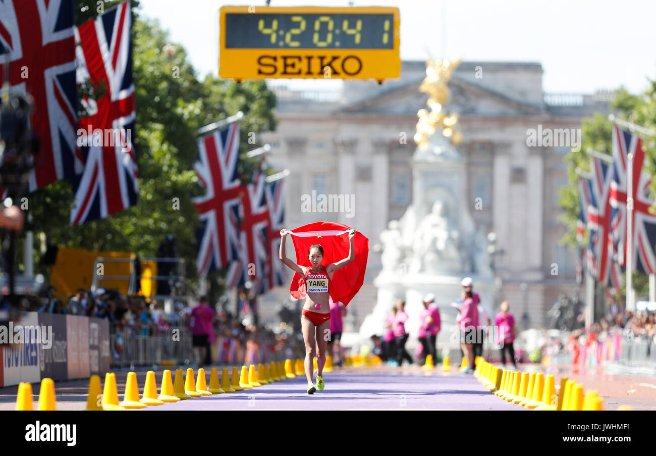 London, UK. 13th Aug, 2017. Yang Shuqing of China races to the finish ...