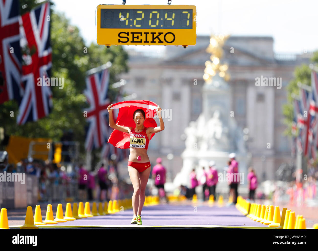 London, UK. 13th Aug, 2017. Yang Shuqing of China races to the finish ...
