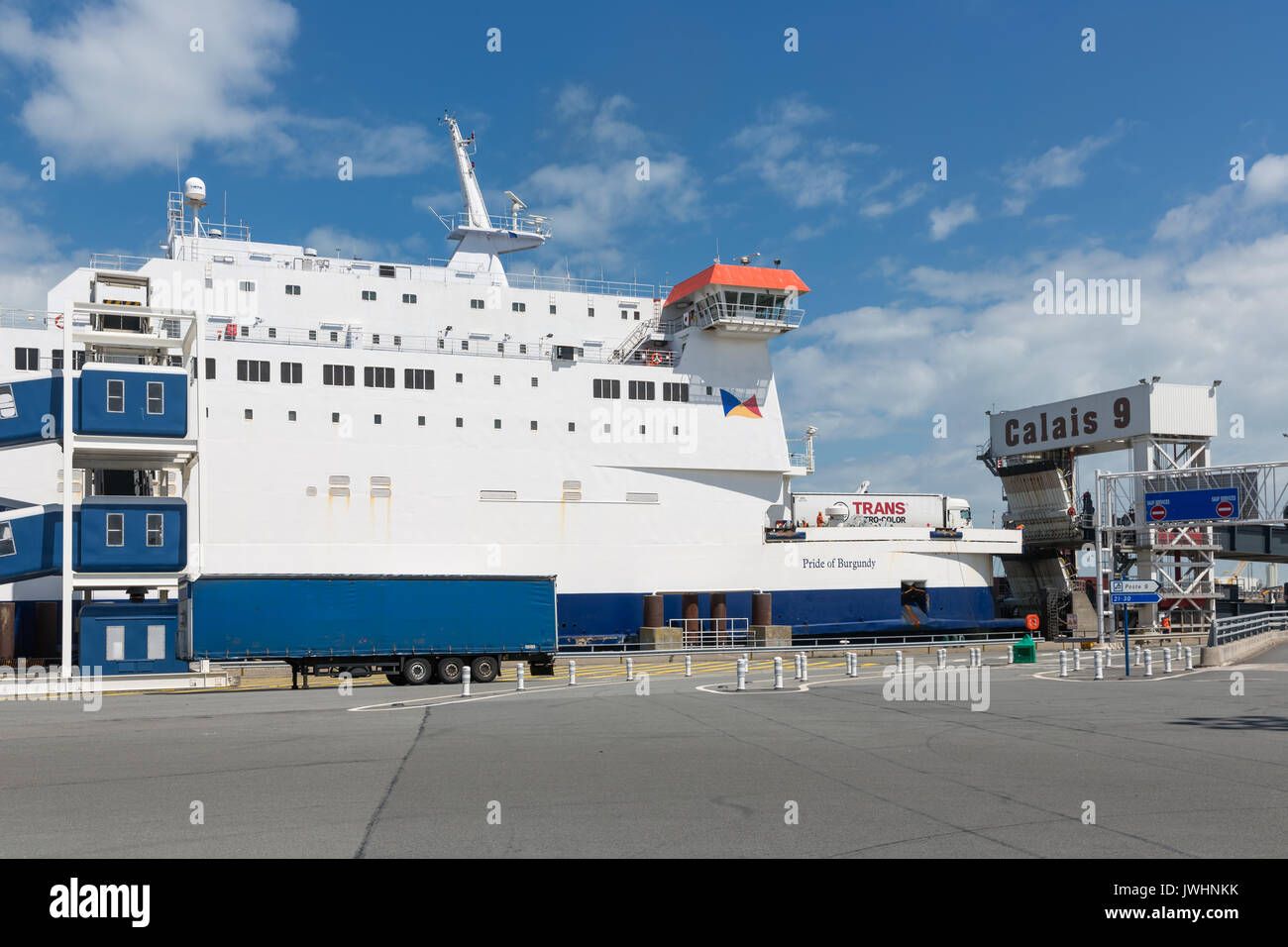 HARBOR CALAIS, FRANCE - JUNE 07, 2017: Ferry to England moored for ...