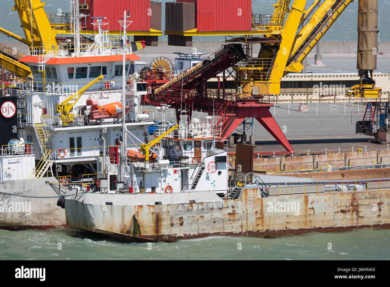 HARBOR CALAIS, FRANCE - JUNE 07, 2017: Carriers moored for loading and ...