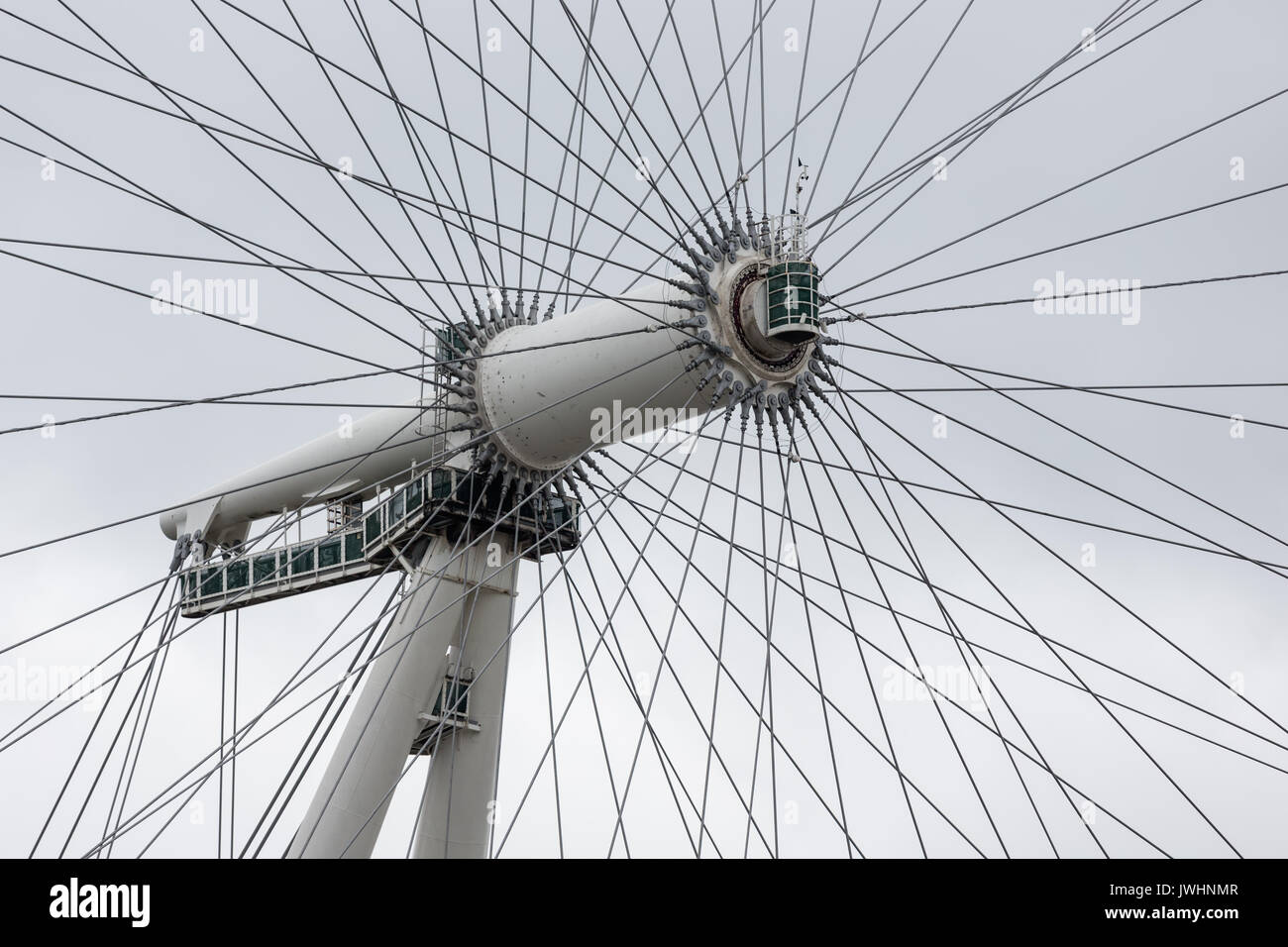 Closeup axis of rotation London Eye near river Thames in London ...