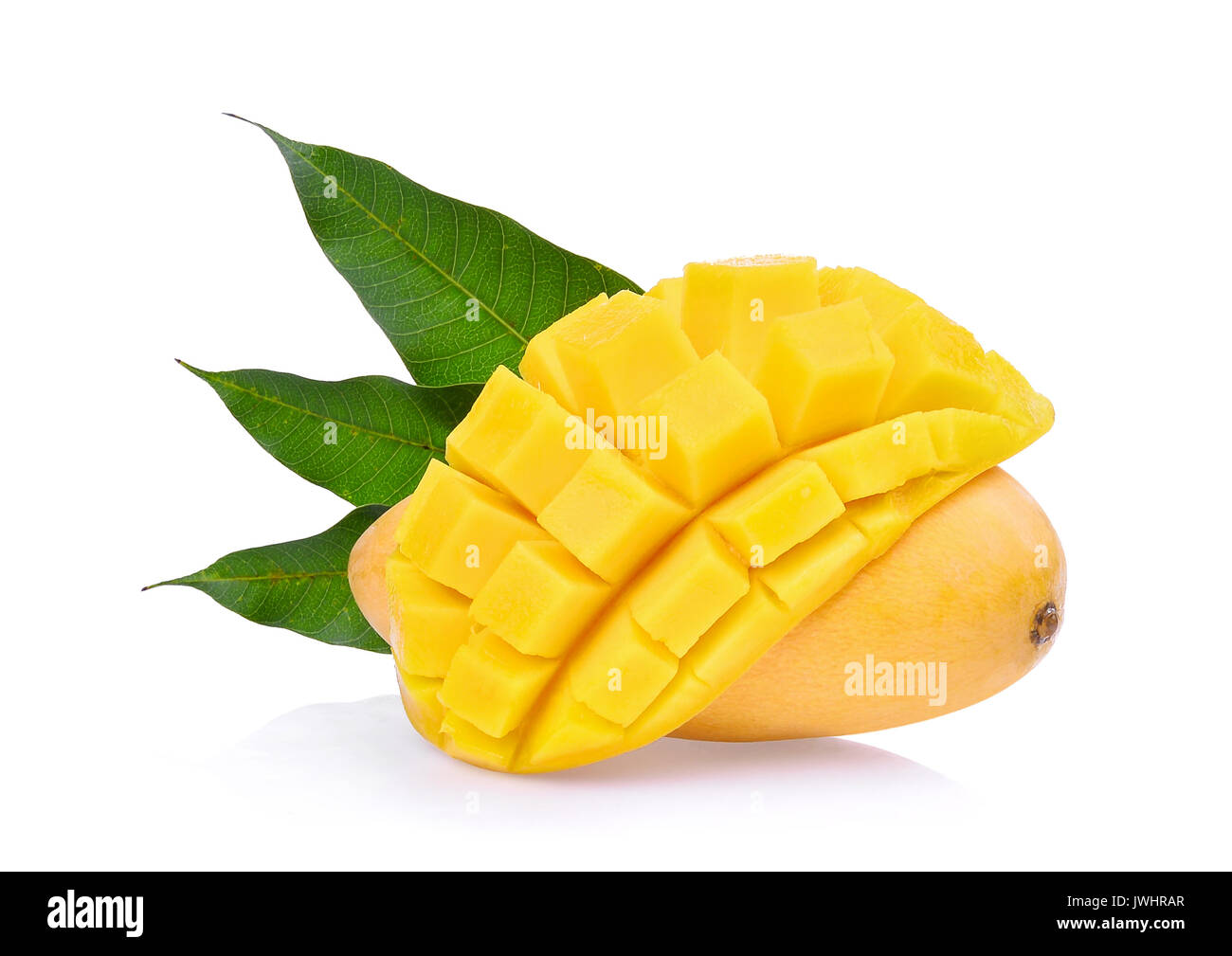 fresh mango with leaves isolated on white background Stock Photo - Alamy