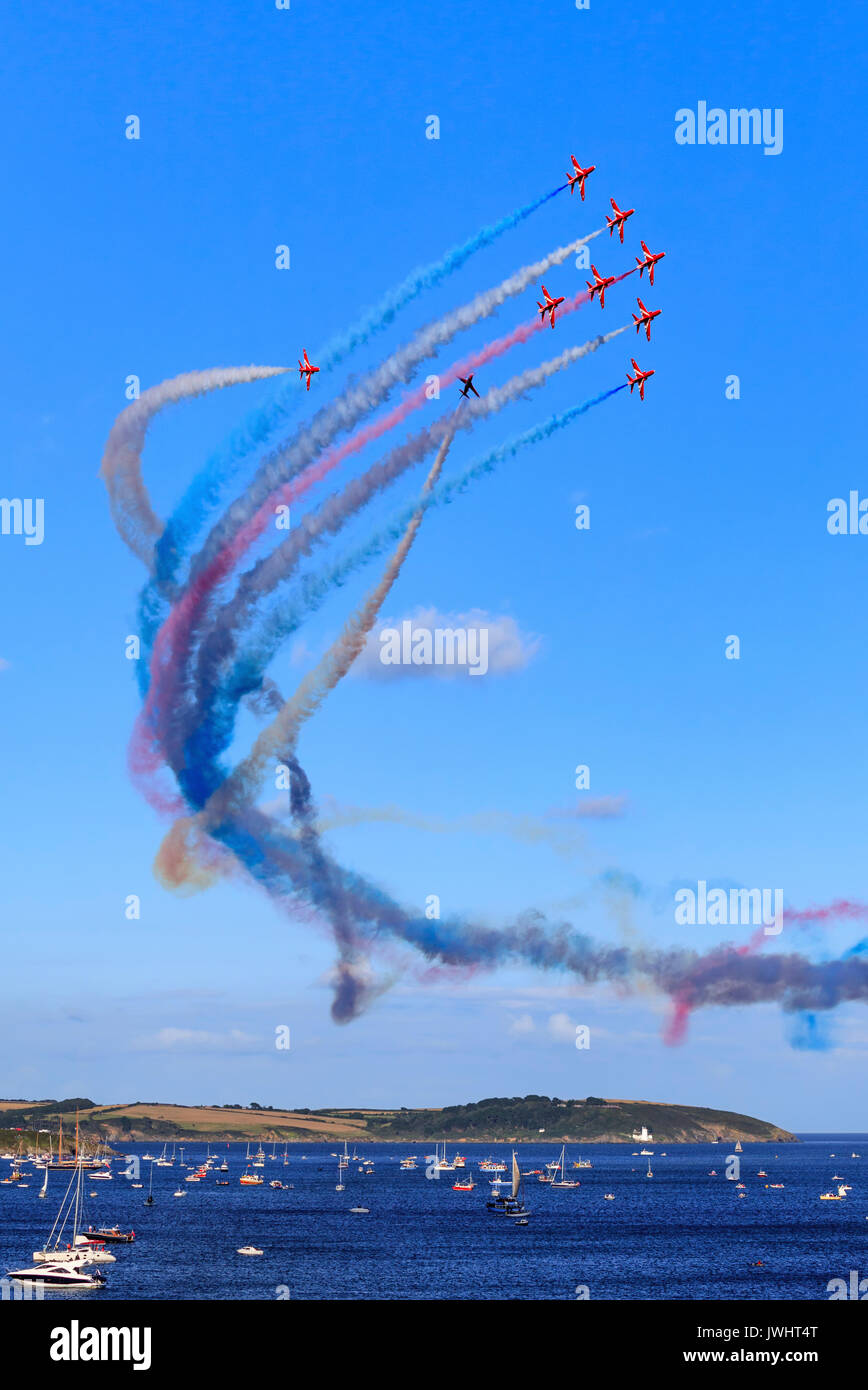 The Red Arrows captured at Falmouth in Cornwall Stock Photo - Alamy