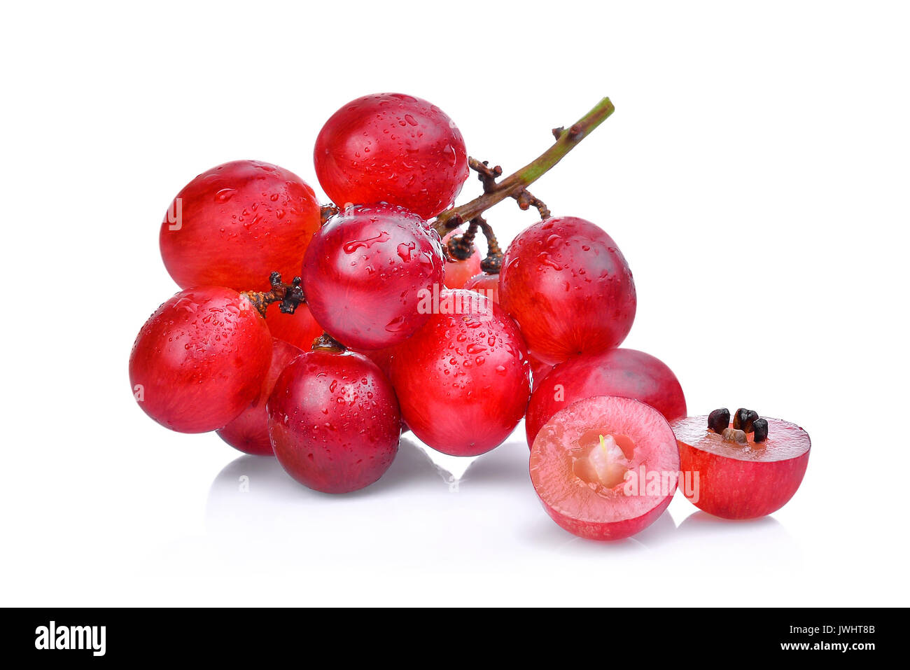 fresh red grapes with water drops isolated on white background Stock ...