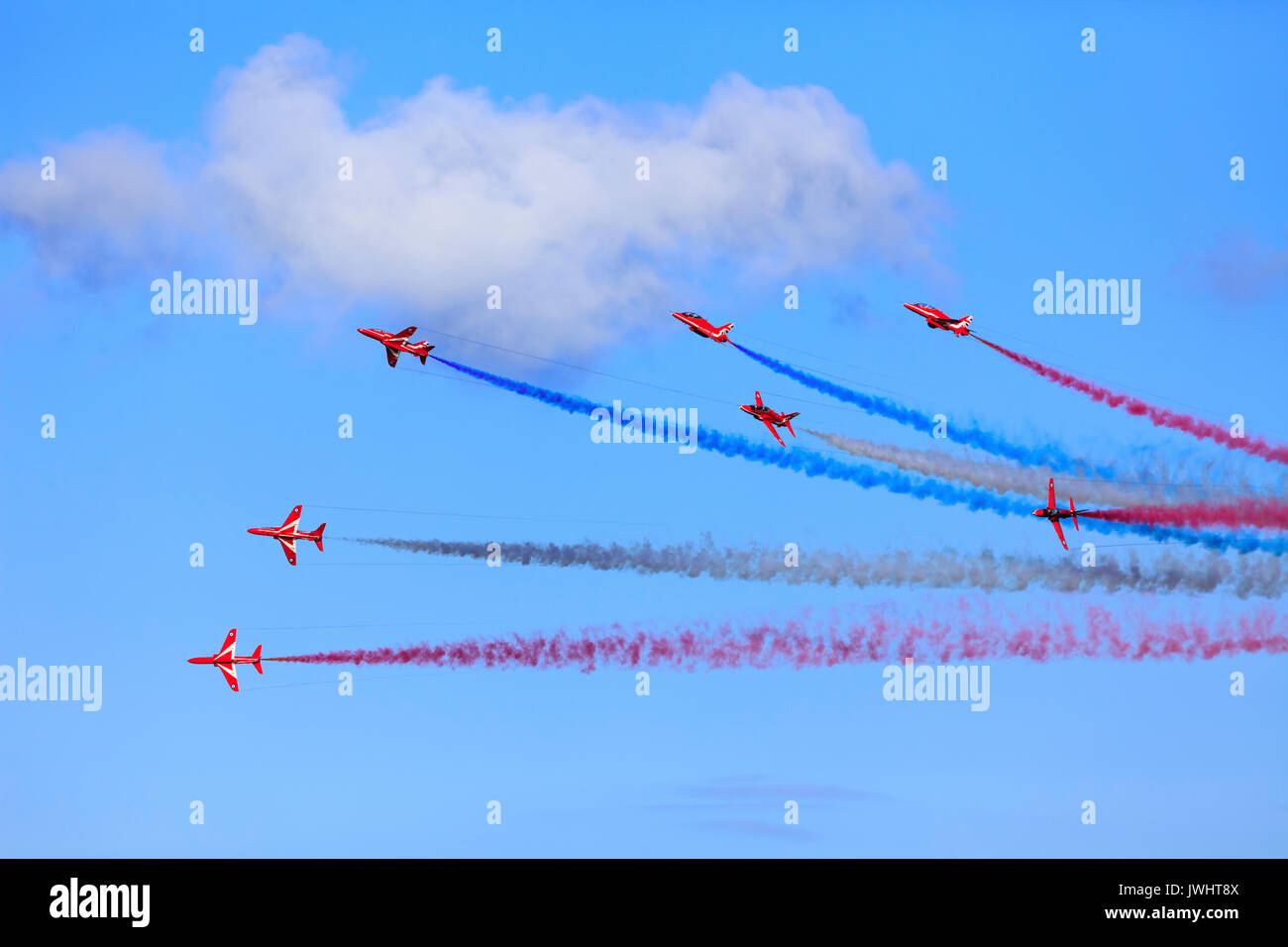 The Red Arrows captured at Falmouth in Cornwall Stock Photo - Alamy