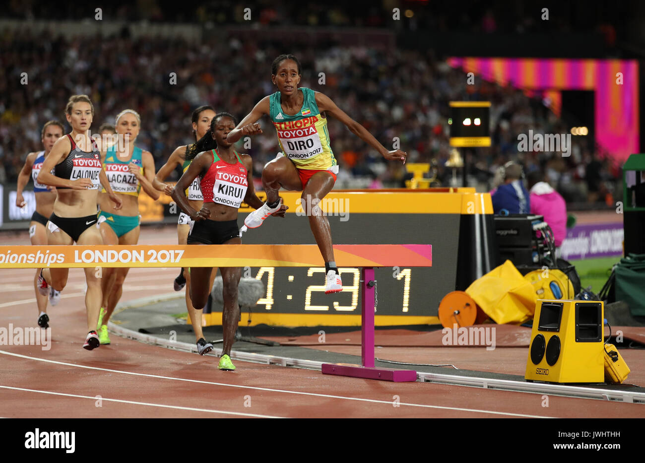 Athletes compete in the women's Steeplechase finalduring day eight of ...