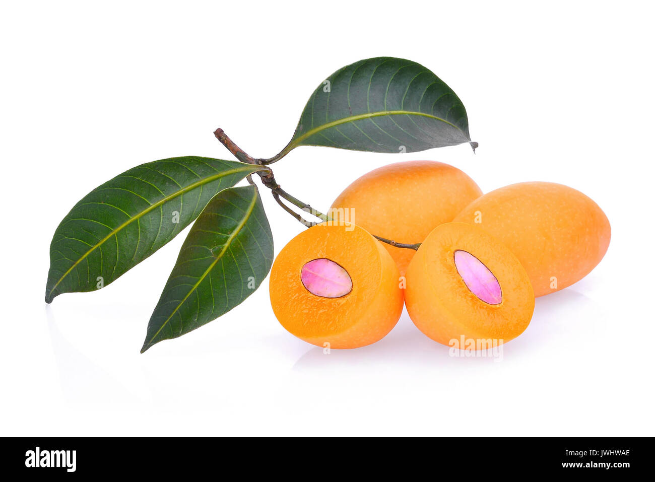 marian plum fruit with leaves isolated on white background Stock Photo ...