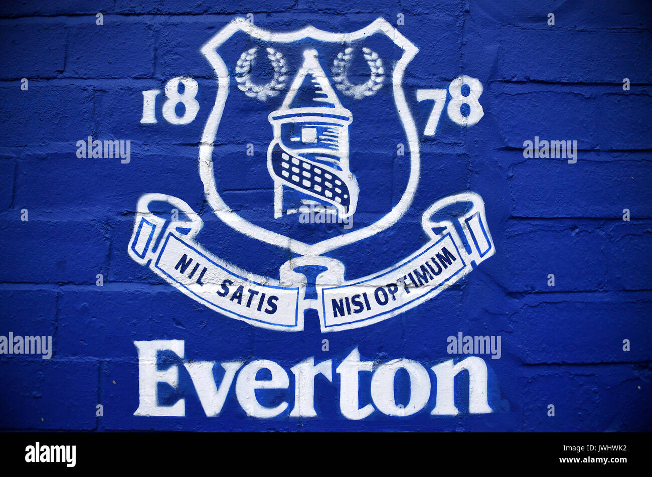 The Everton emblem outside the stadium before the Premier League match ...