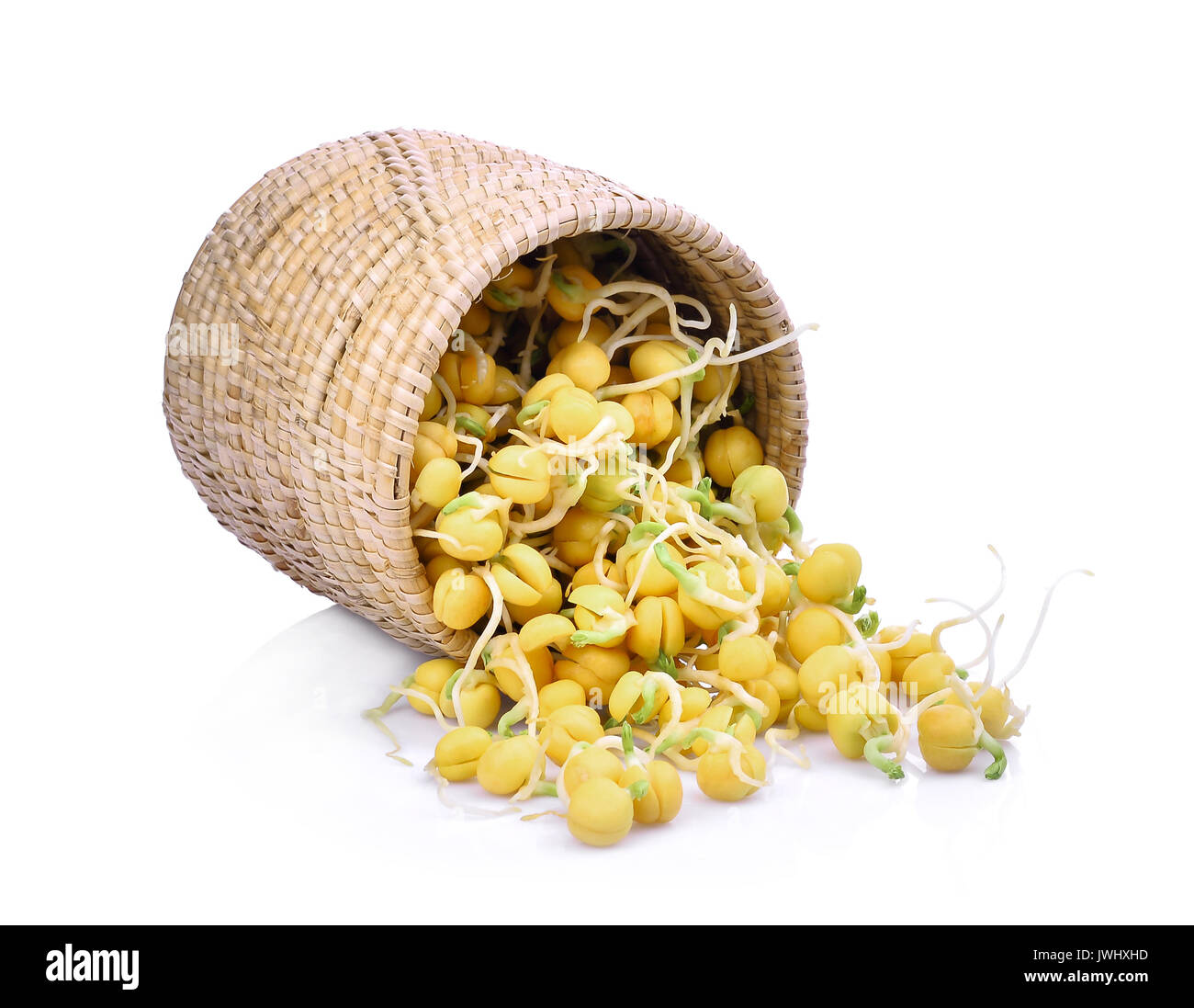 snow pea sprouts in wooden basket isolated on white background Stock ...