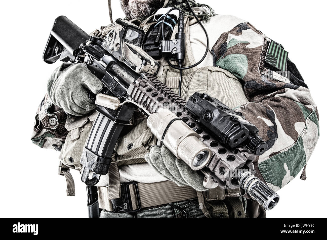 Special forces United States in Camouflage Uniforms studio shot ...