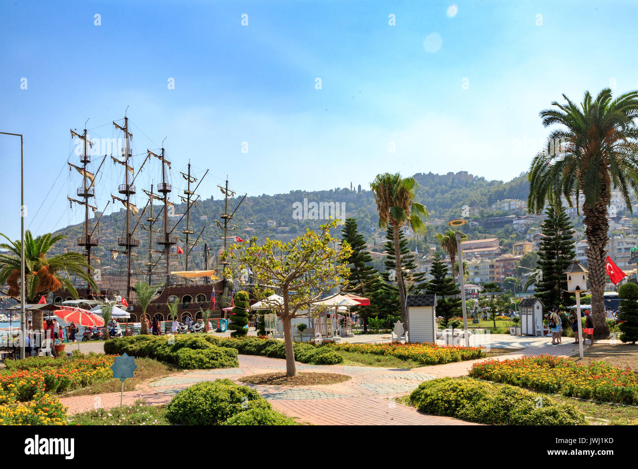 Alanya port park with ships Stock Photo - Alamy