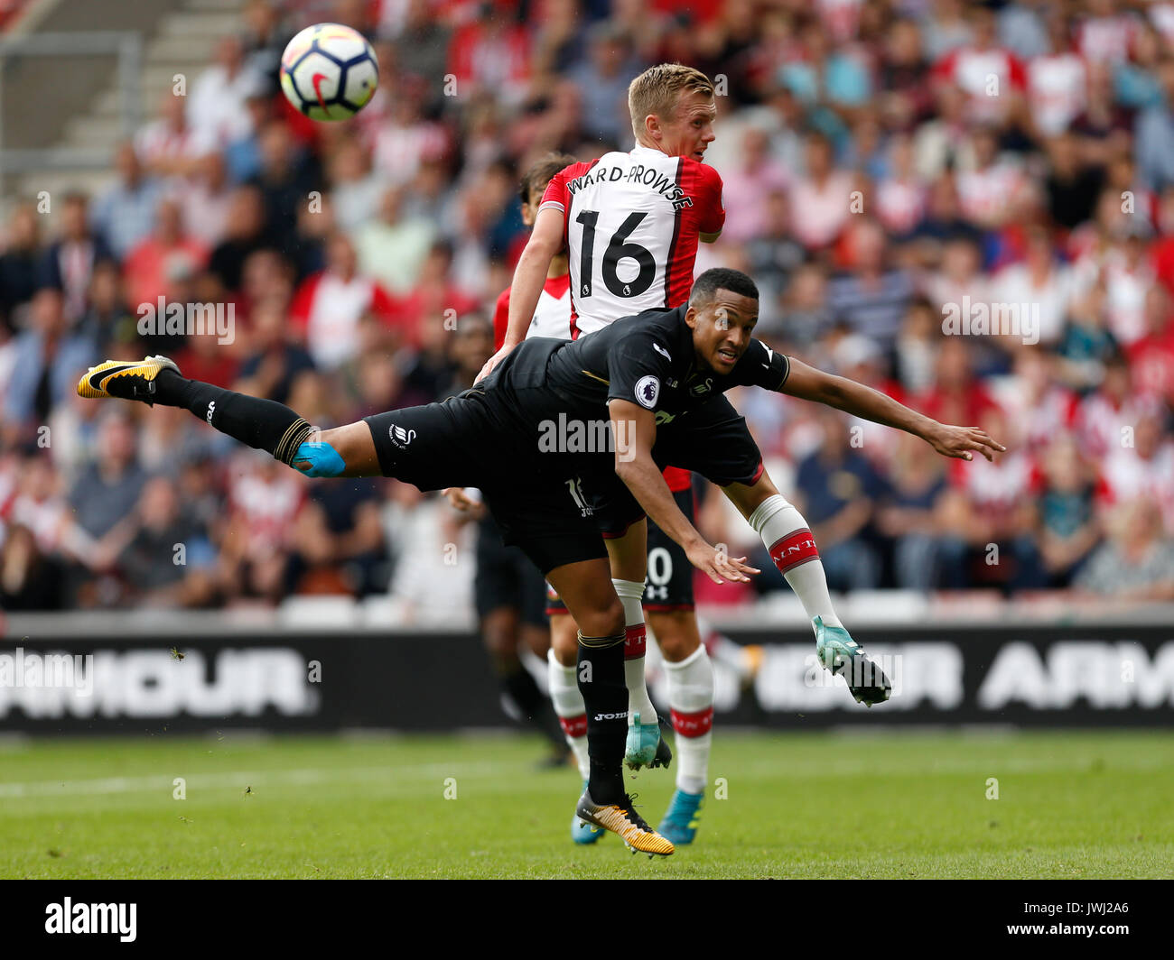 Southampton's James Ward-Prowse and Swansea City's Wayne Routledge ...