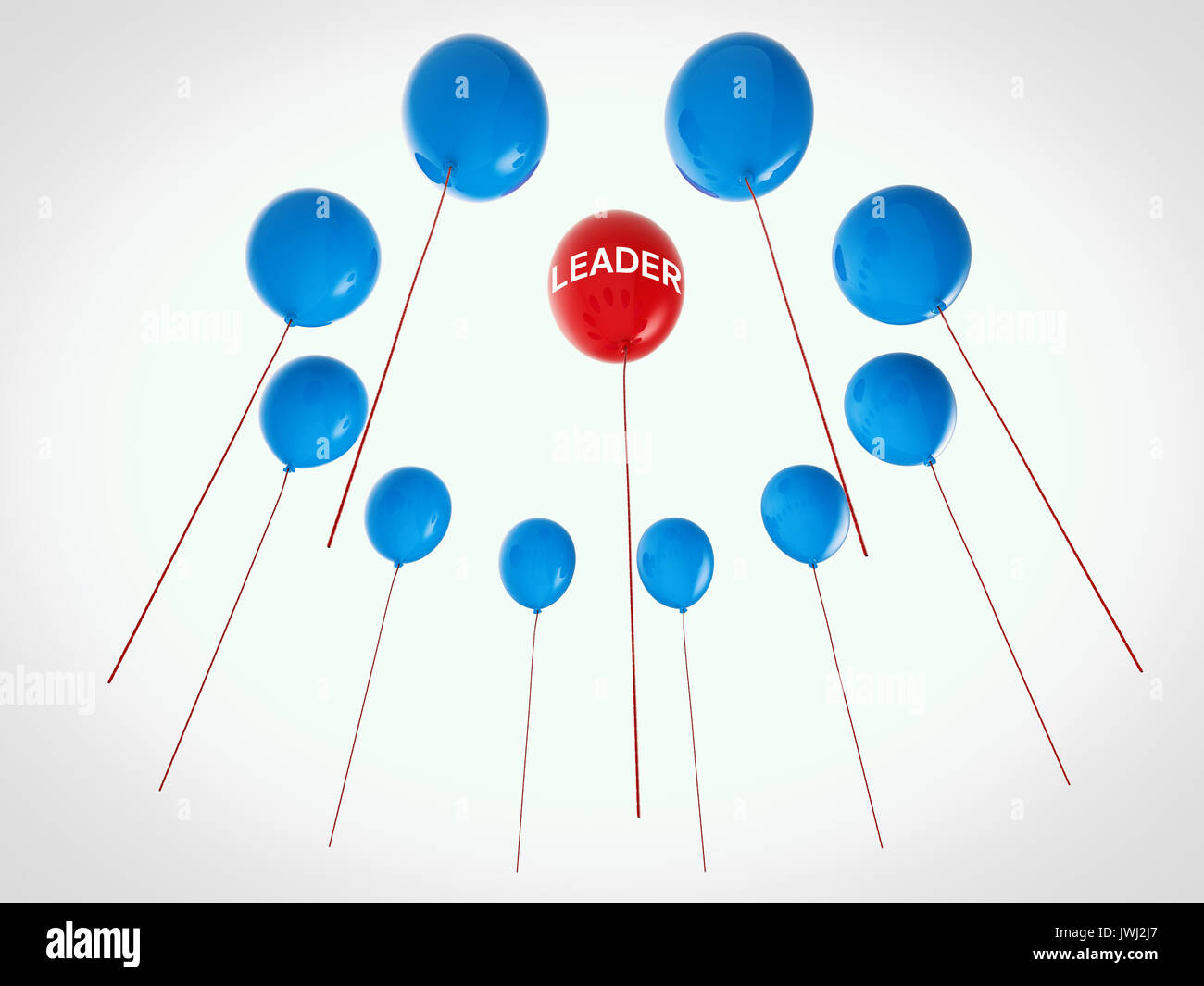 leadership concept with red balloon among blue balloons Stock Photo - Alamy