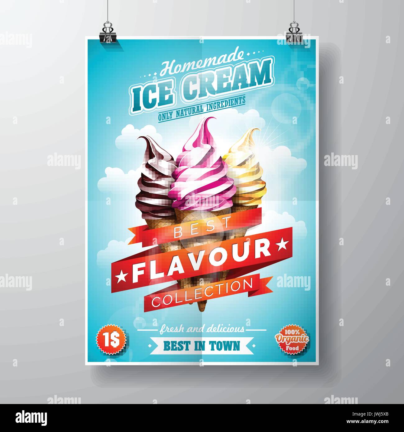 Vector delicious Ice Cream Flyer Design on sky background. Eps 10 ...