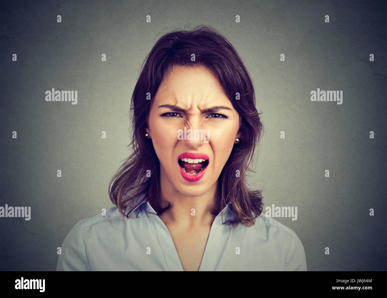 Annoyed angry woman screaming. Negative human emotions, face ...