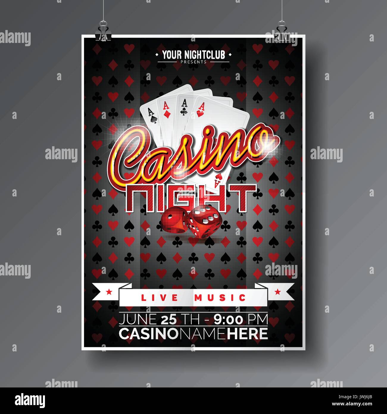 Vector Party Flyer design on a Casino theme with game cards and dices ...