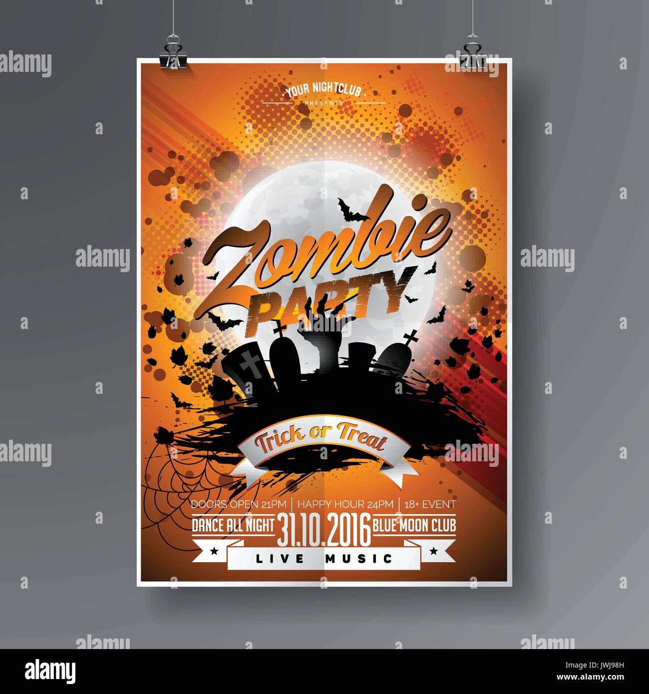 Vector Halloween Zombie Party Flyer Design with typographic elements on ...