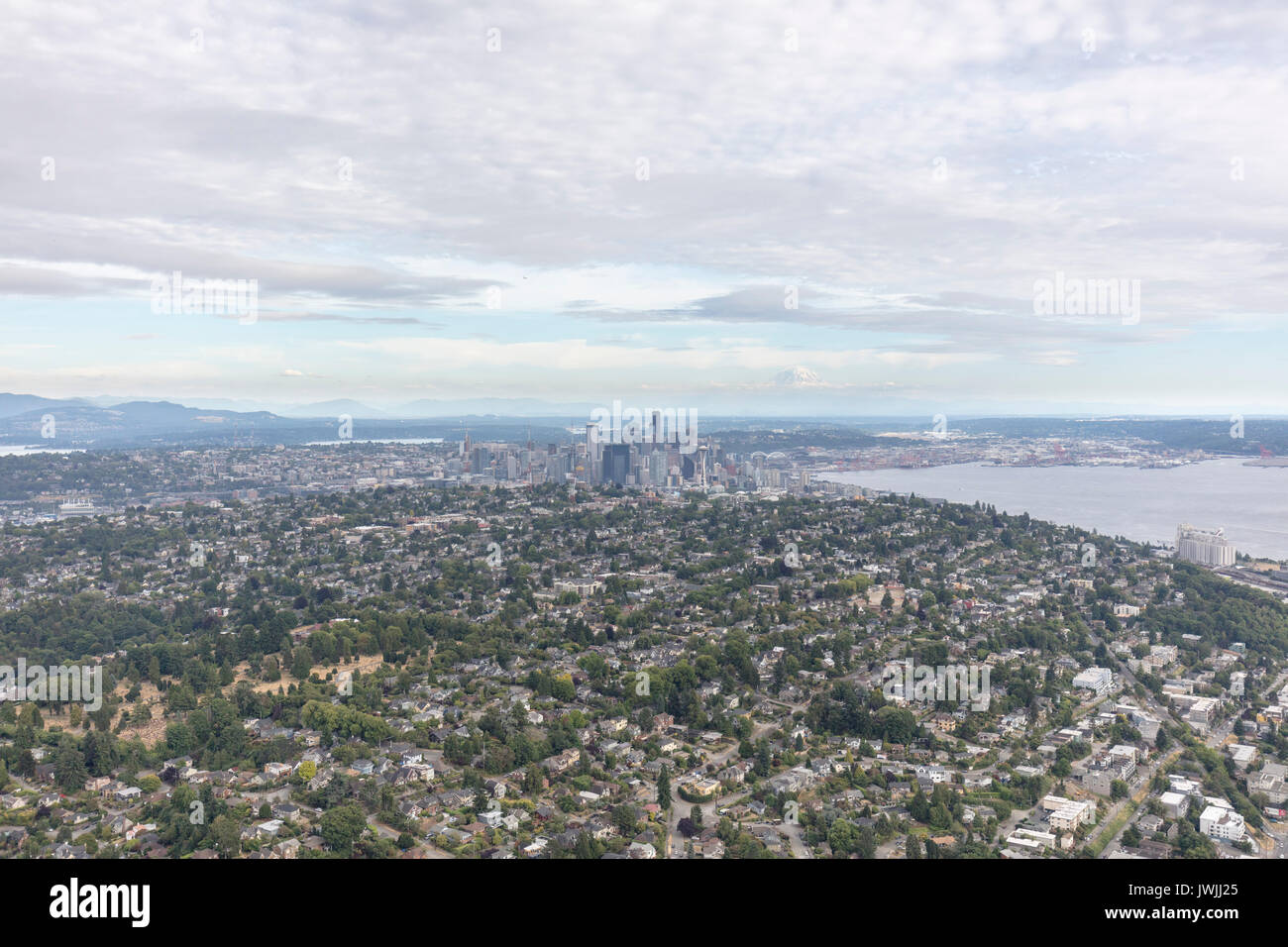 aerial view of Queen Anne neighborhood and downtown Seattle, Washington ...
