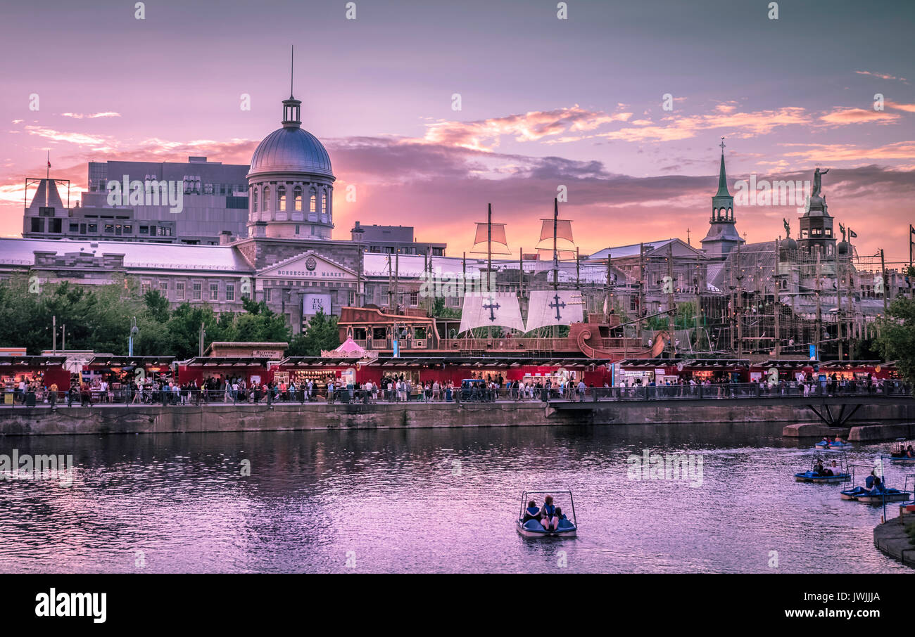 Harbourfront at Old Montreal harbor with Montreal's beautiful skyline ...
