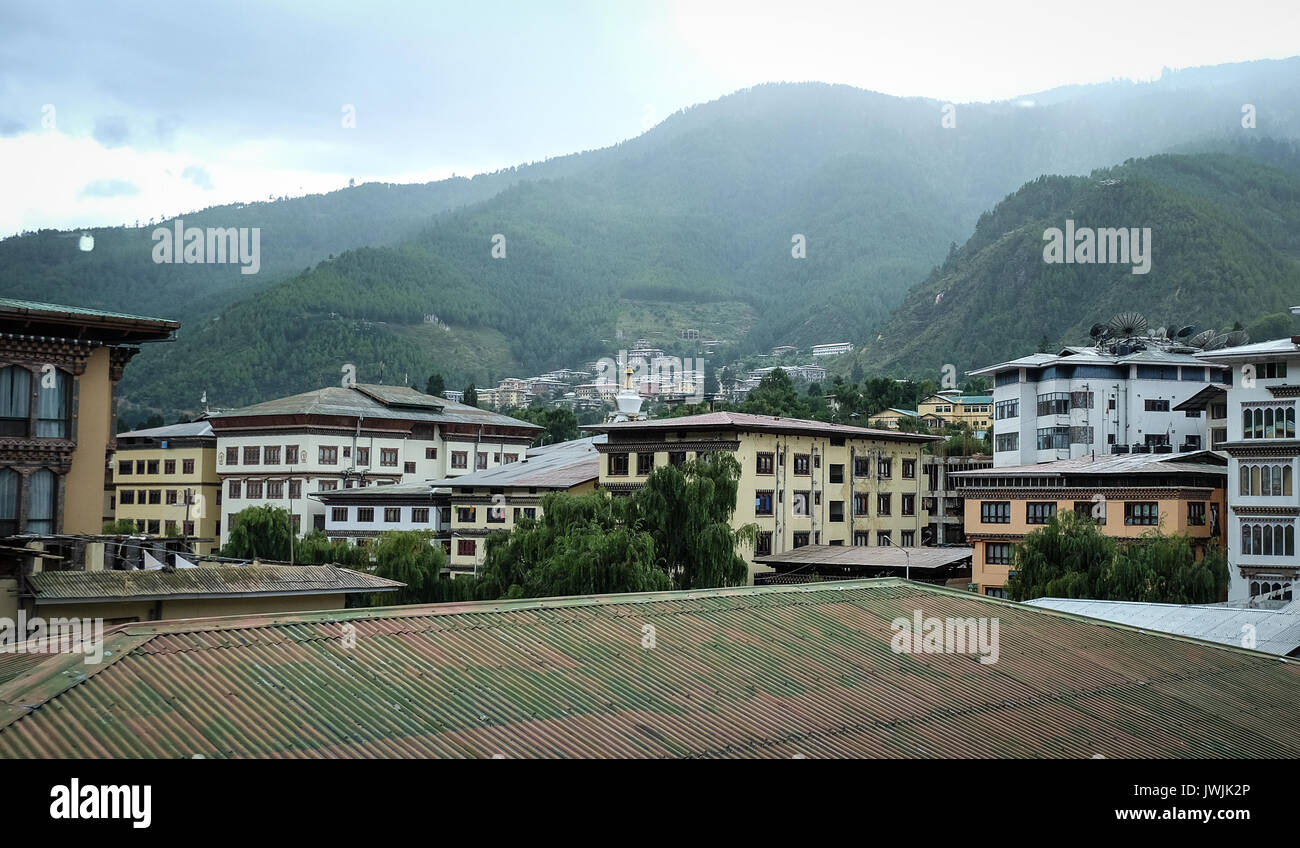 Thimphu, Bhutan - Aug 29, 2015. Buildings located at downtown in ...