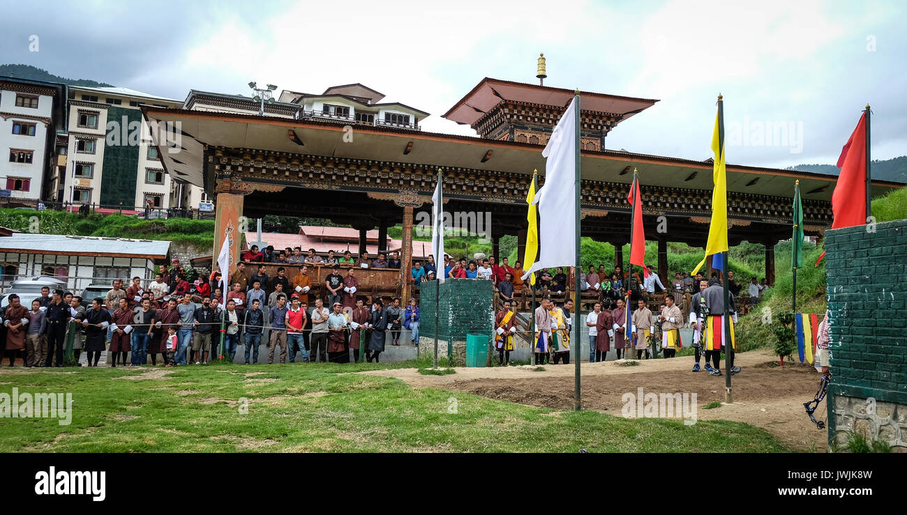 Thimphu, Bhutan - Aug 29, 2015. People at business center in Thimphu ...