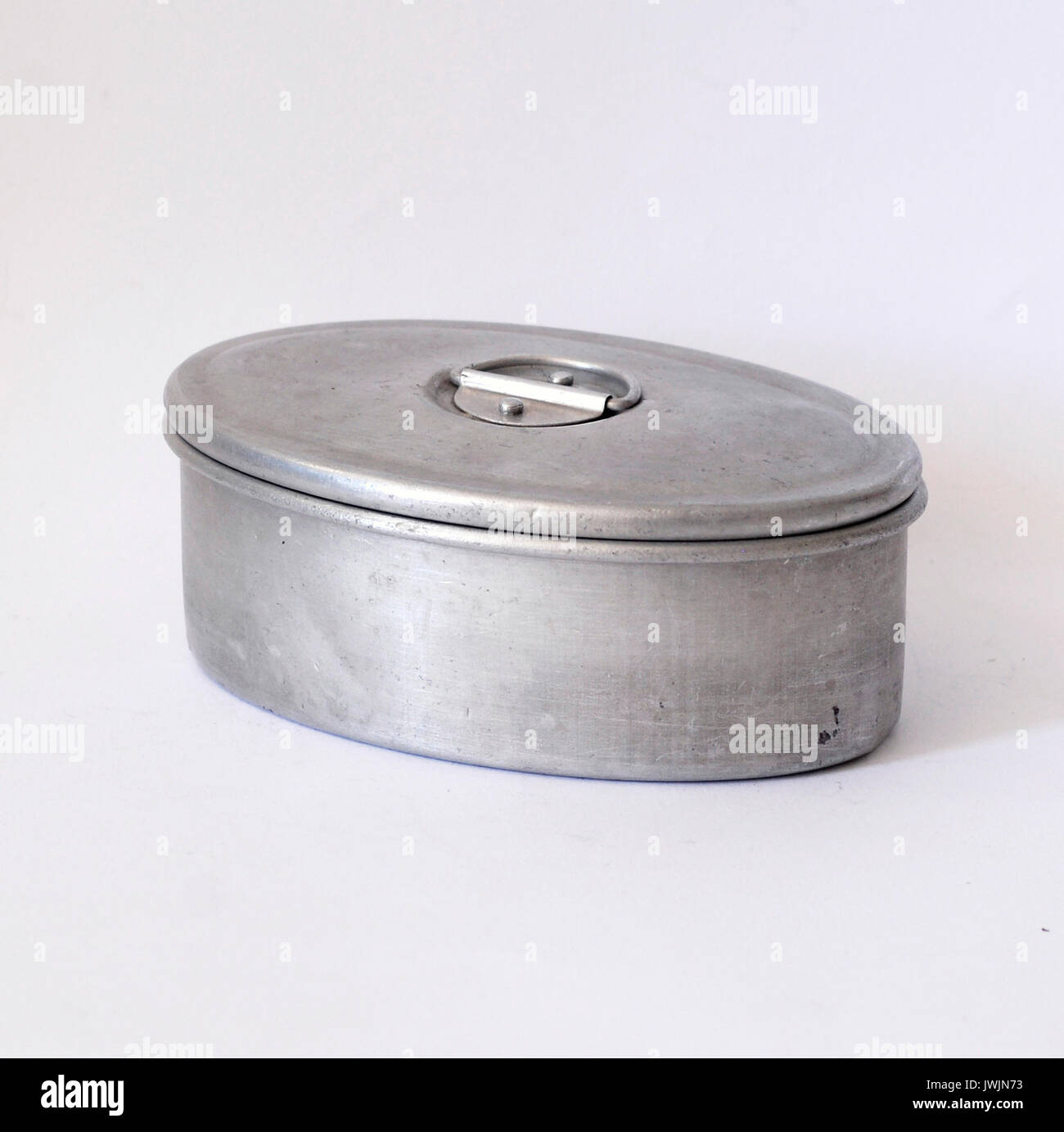 Antique lunch box made by aluminum. Oval shape Stock Photo - Alamy