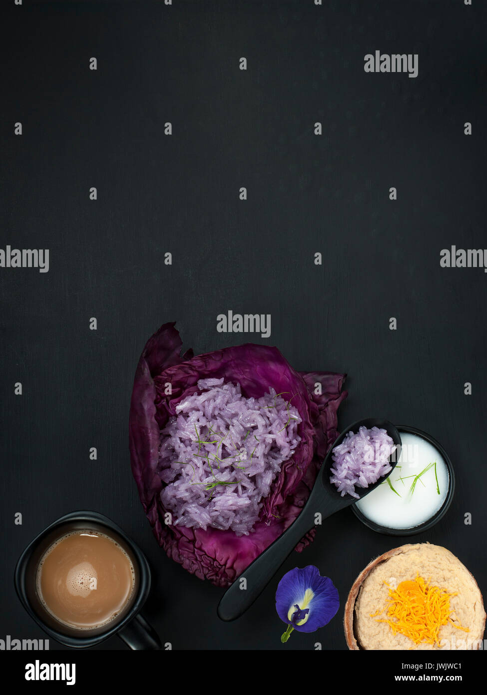 Blue pea sticky rice Thai custard with coconut milk thai dessert asian ...