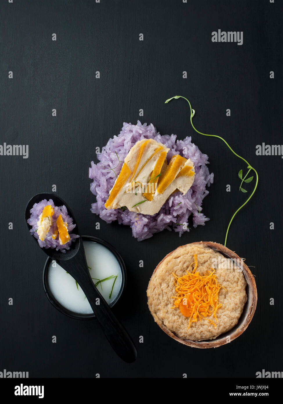 Blue pea sticky rice Thai custard with coconut milk thai dessert asian ...