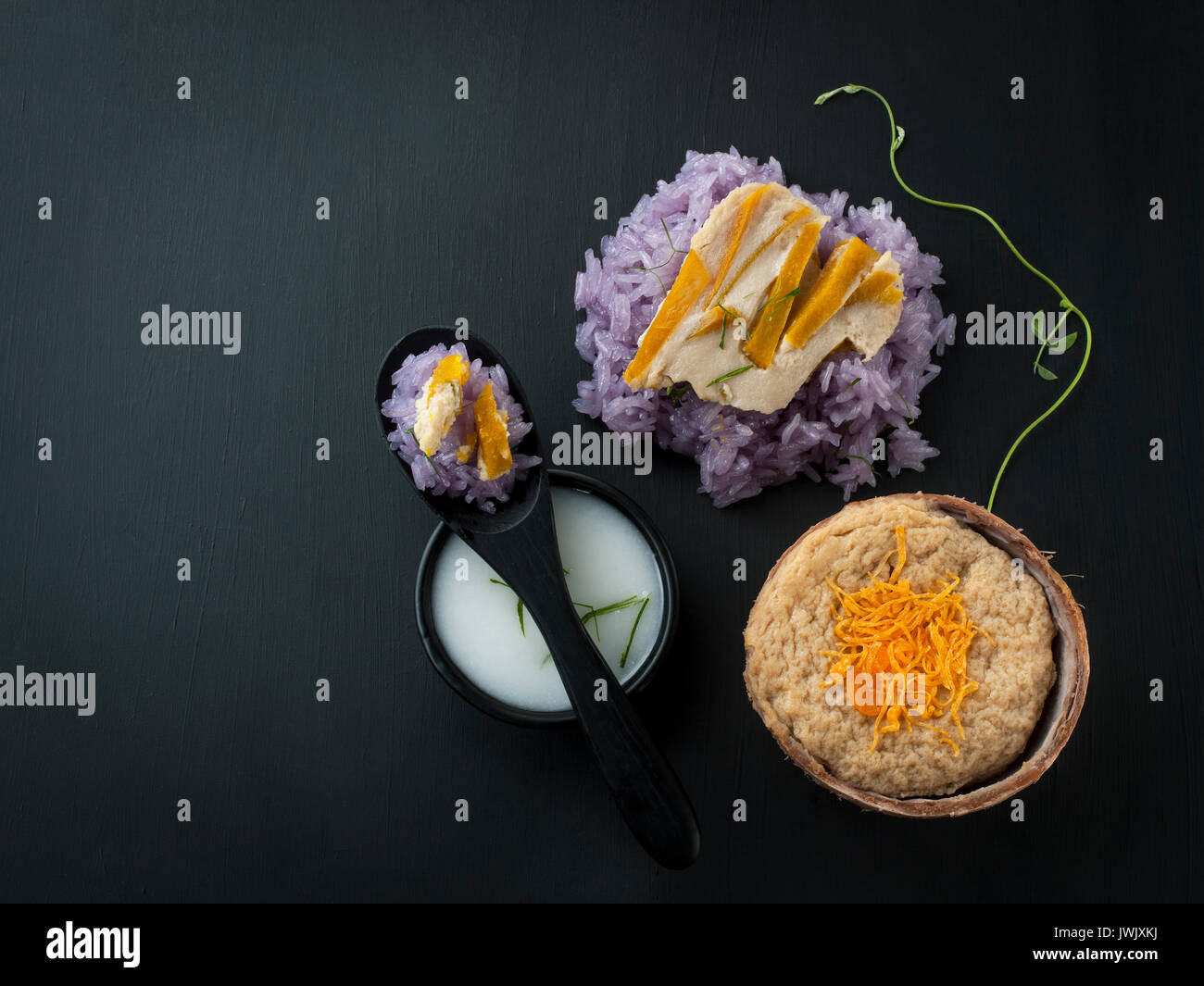 Blue pea sticky rice Thai custard with coconut milk thai dessert asian ...