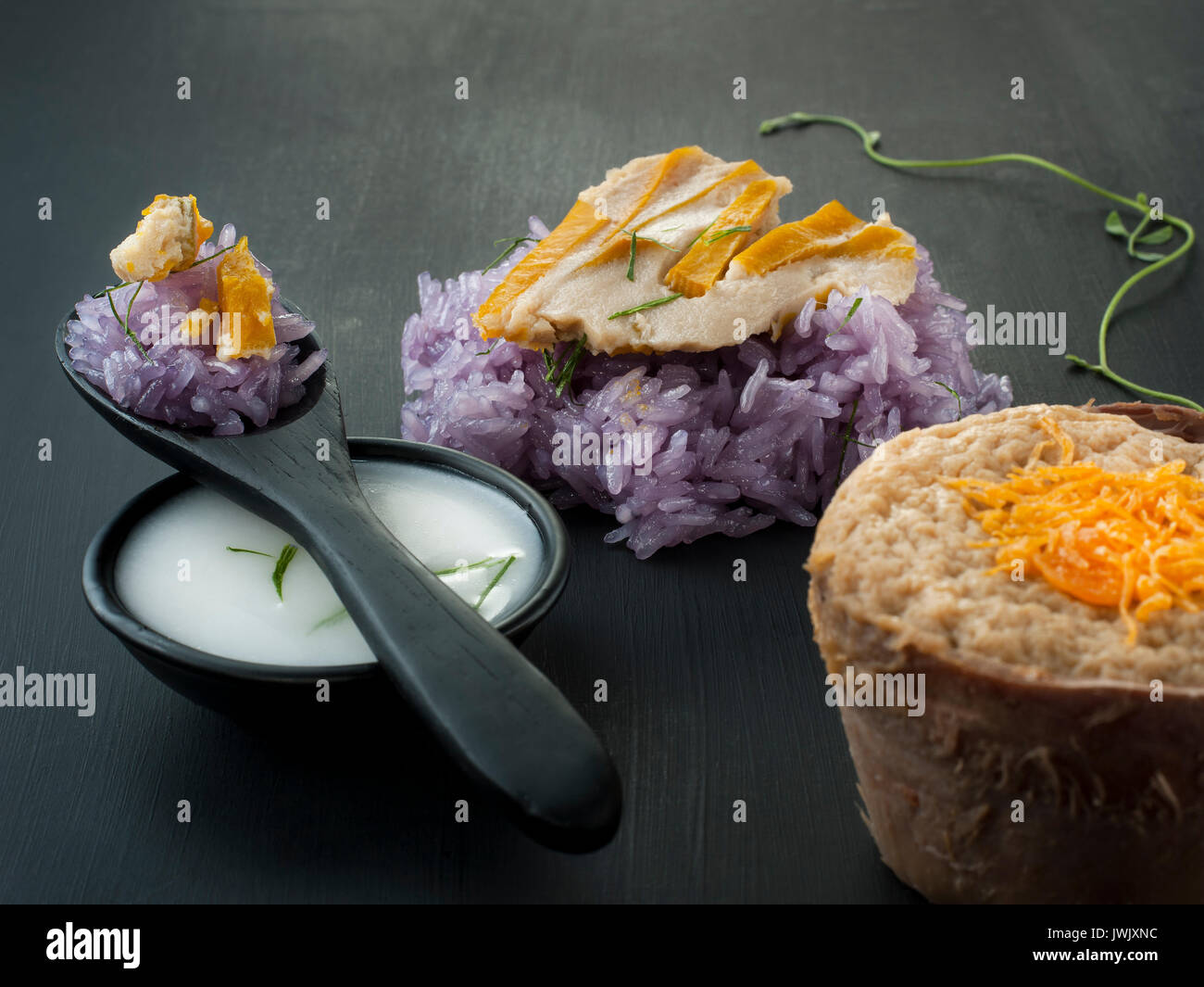 Blue pea sticky rice Thai custard with coconut milk thai dessert asian ...