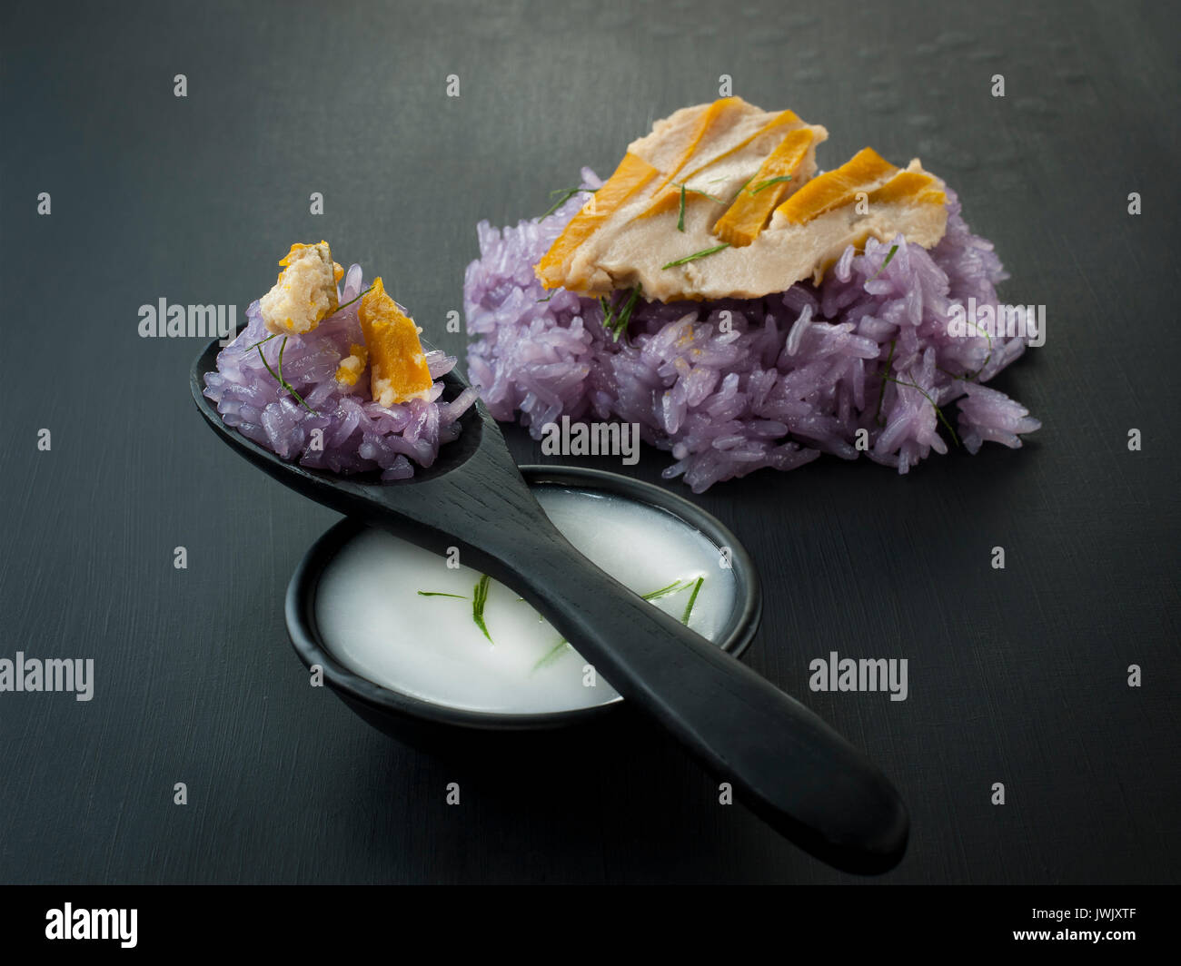 Blue pea sticky rice Thai custard with coconut milk thai dessert asian ...