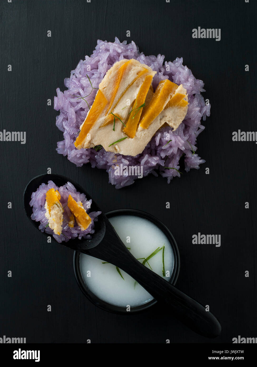 Blue pea sticky rice Thai custard with coconut milk thai dessert asian ...