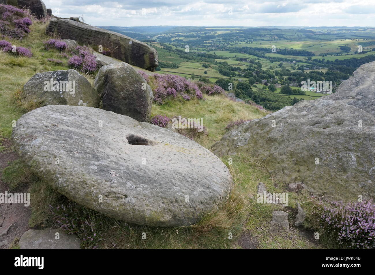 Abandoned millstone the top of Froggatt Edge, Peak District National ...