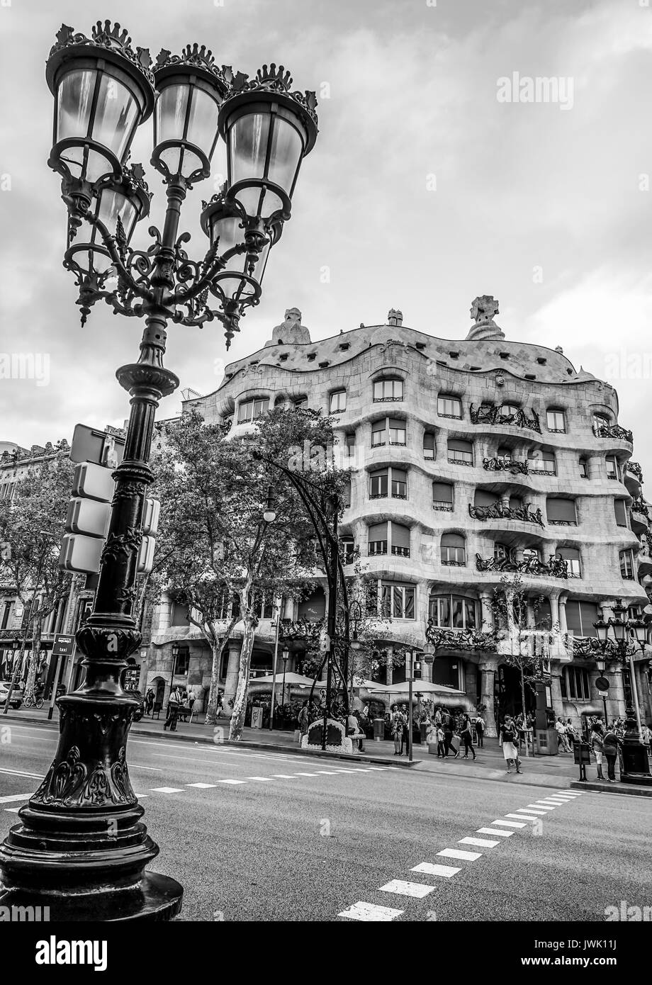 Street corner at Casa Mila - one of Gaudi most famous buildings ...
