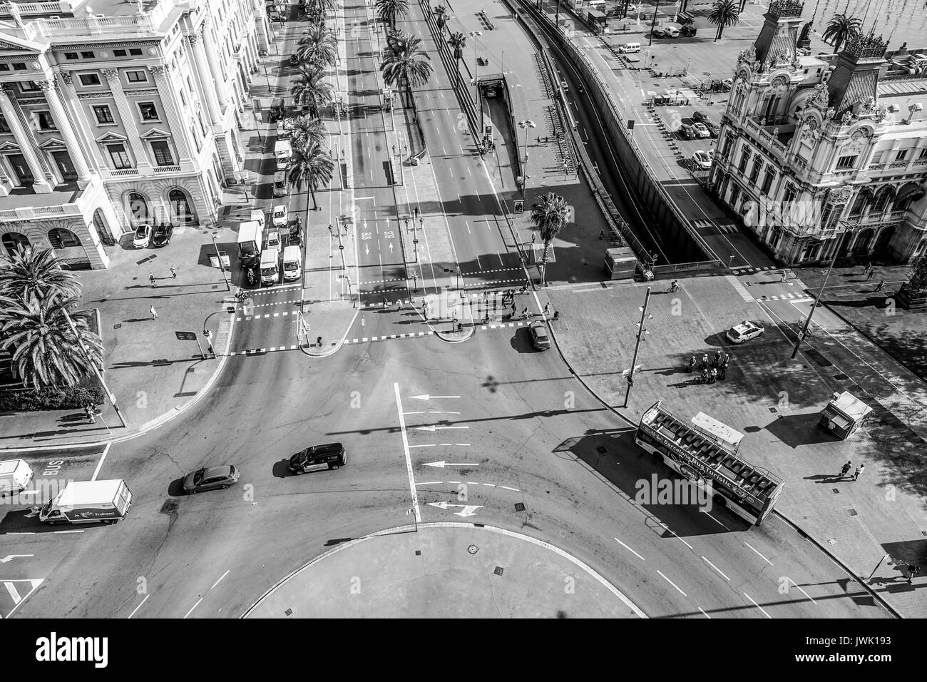 Roundabout at Column in Barcelona - aerial view - BARCELONA / SPAIN ...