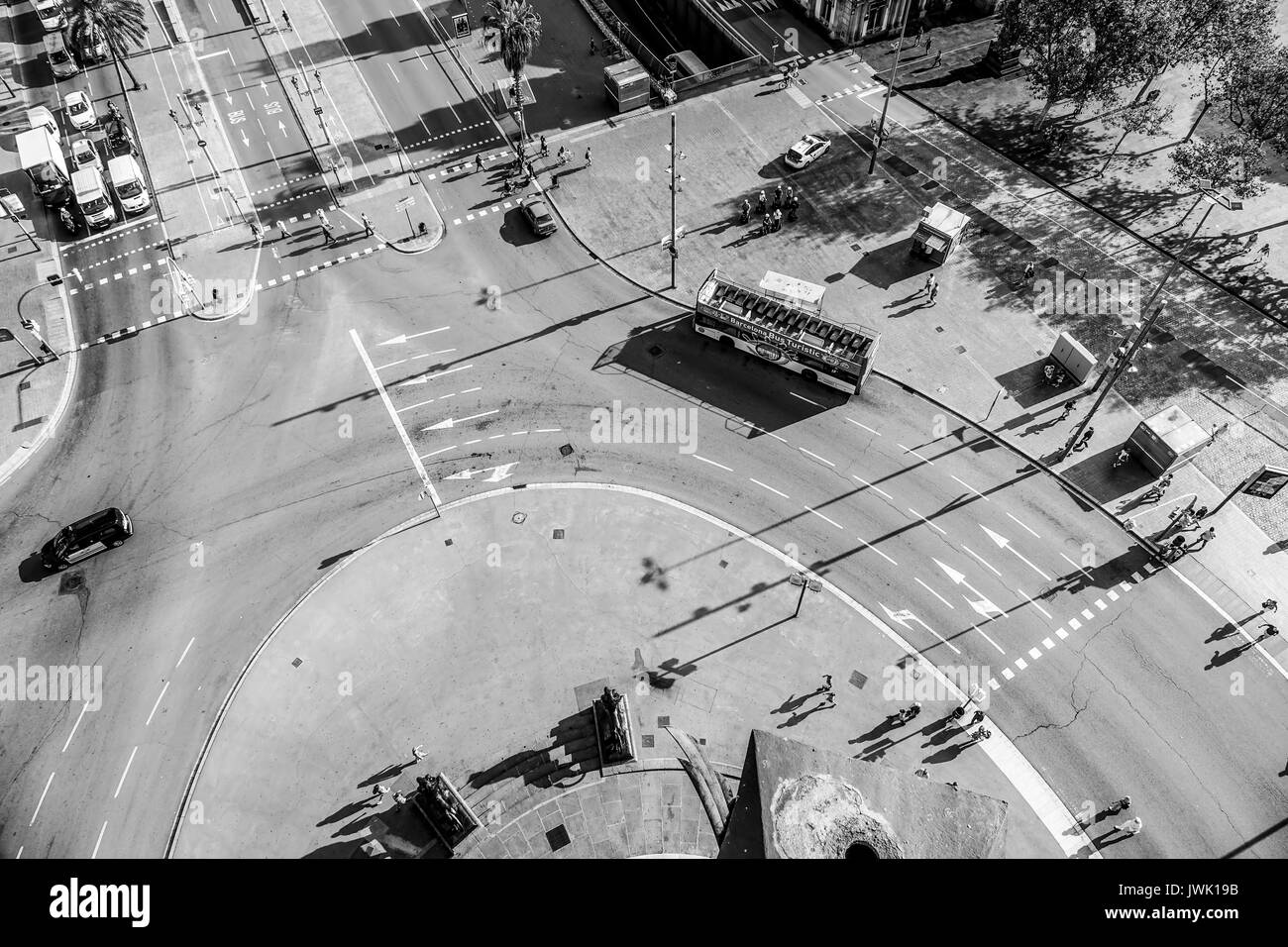 Roundabout at Column in Barcelona - aerial view - BARCELONA / SPAIN ...