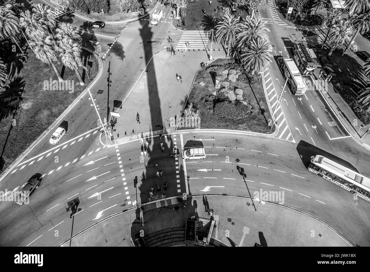 Roundabout at Column in Barcelona - aerial view - BARCELONA / SPAIN ...