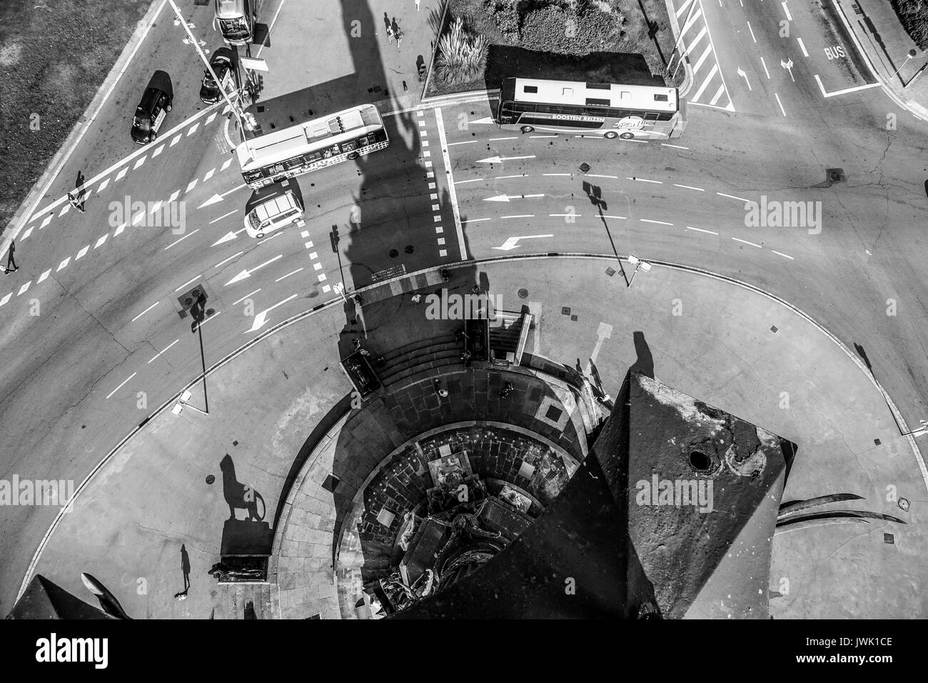 Roundabout at Column in Barcelona - aerial view - BARCELONA / SPAIN ...
