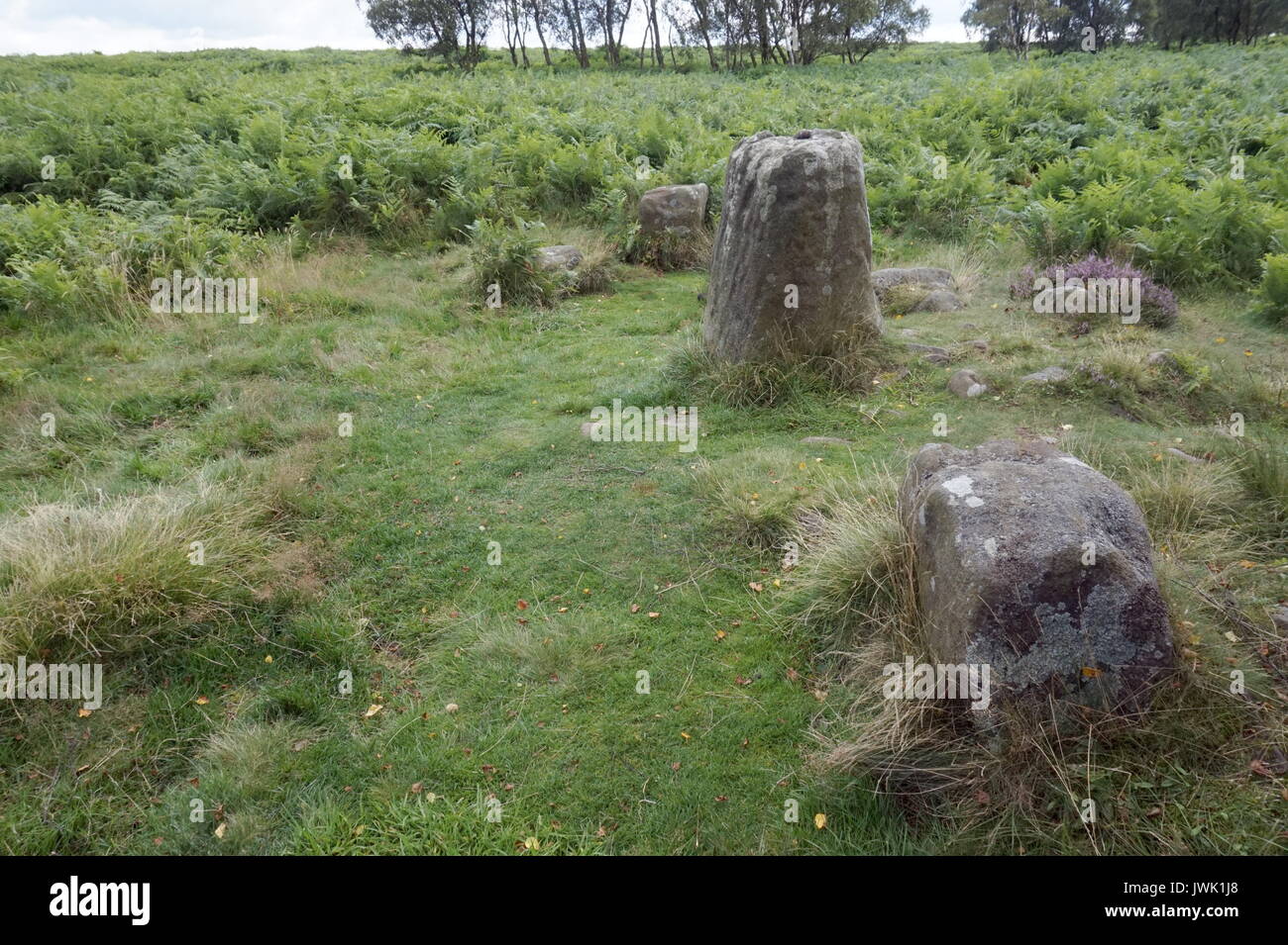 A neolithic stone circle at the top of Froggatt Edge, Peak District ...